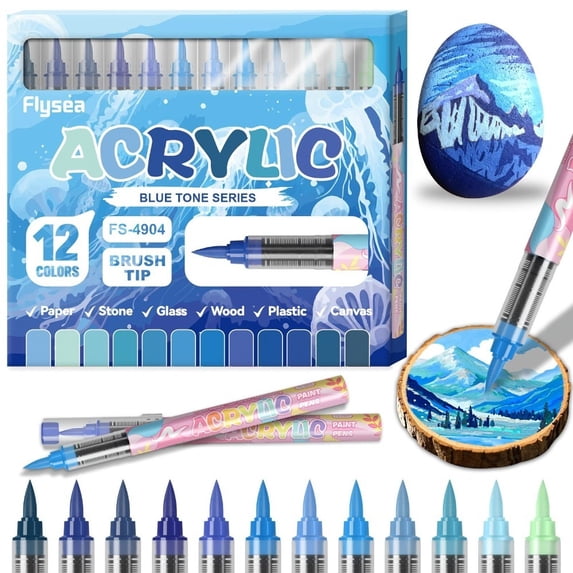 Flysea 12PCS Acrylic Paint Markers, Soft Brush Art Pens for Rock ...
