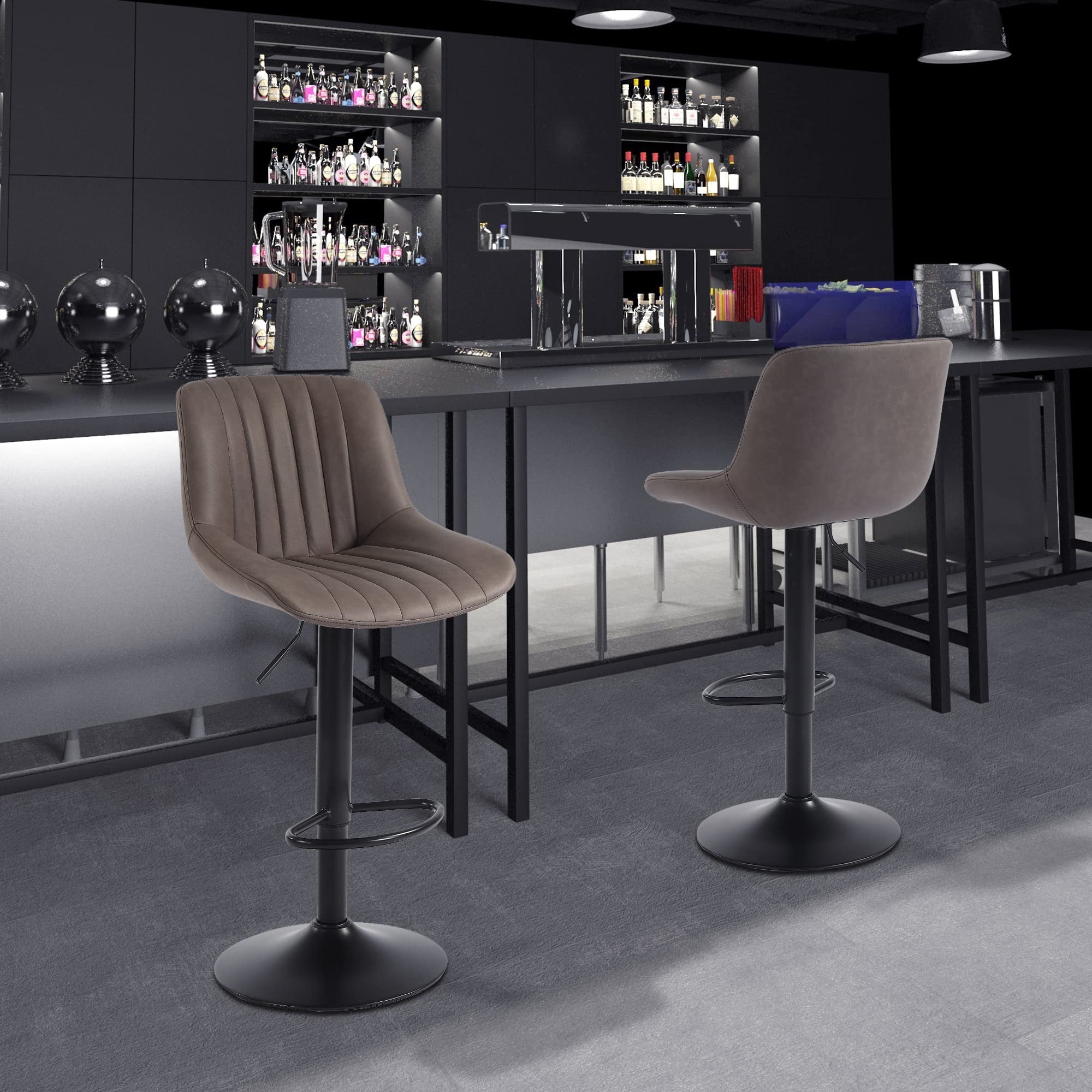 Flysky Set of 2 Adjustable Modern Armless Bar Stools, PU Leather ...