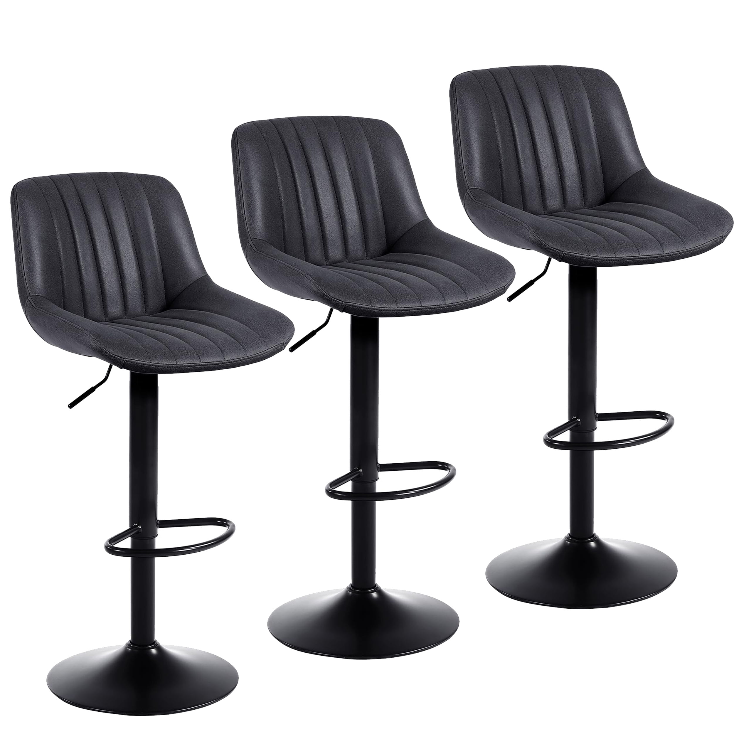 Flysky BarStools Set of 3, Adjustable Faux PU Leather Modern Armless ...