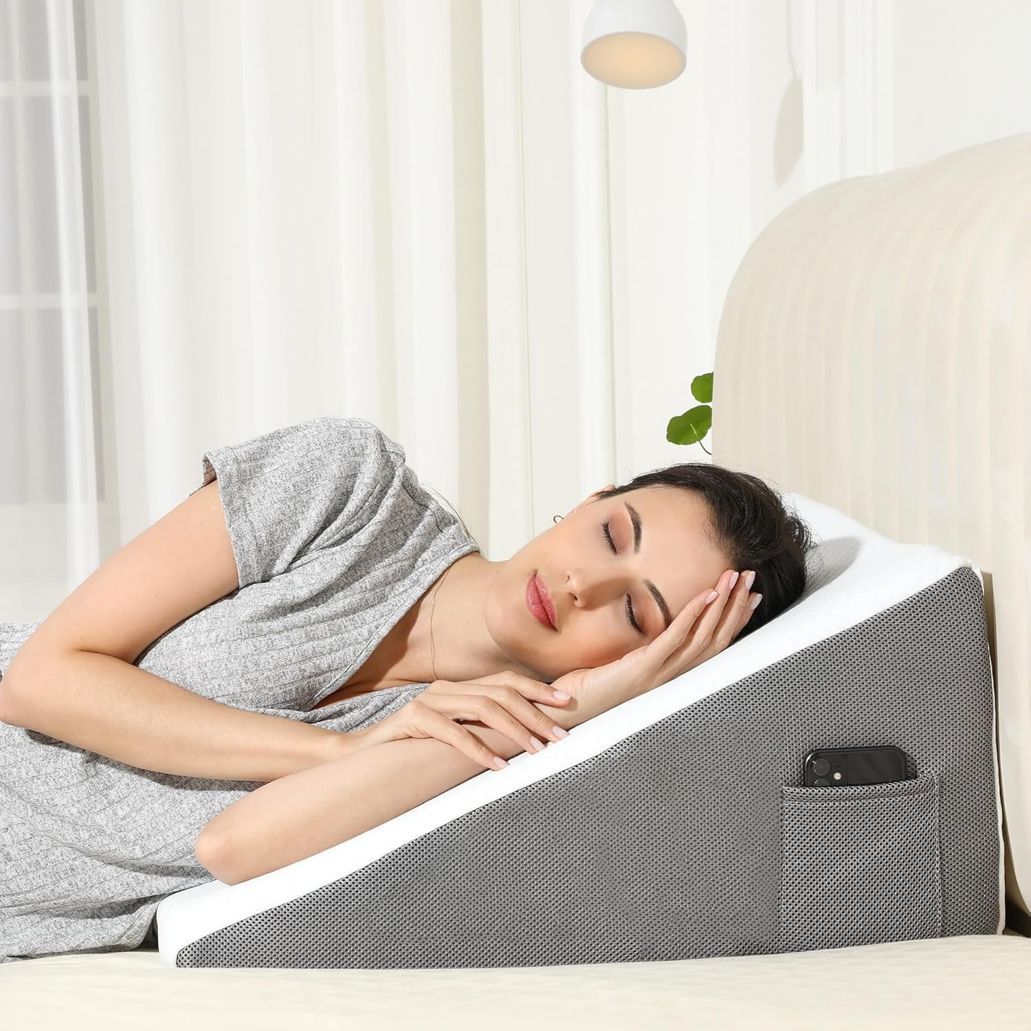 Flyxunfri Bed Wedge Pillow for Sleep Apnea, 10 Inches Triangle Body ...