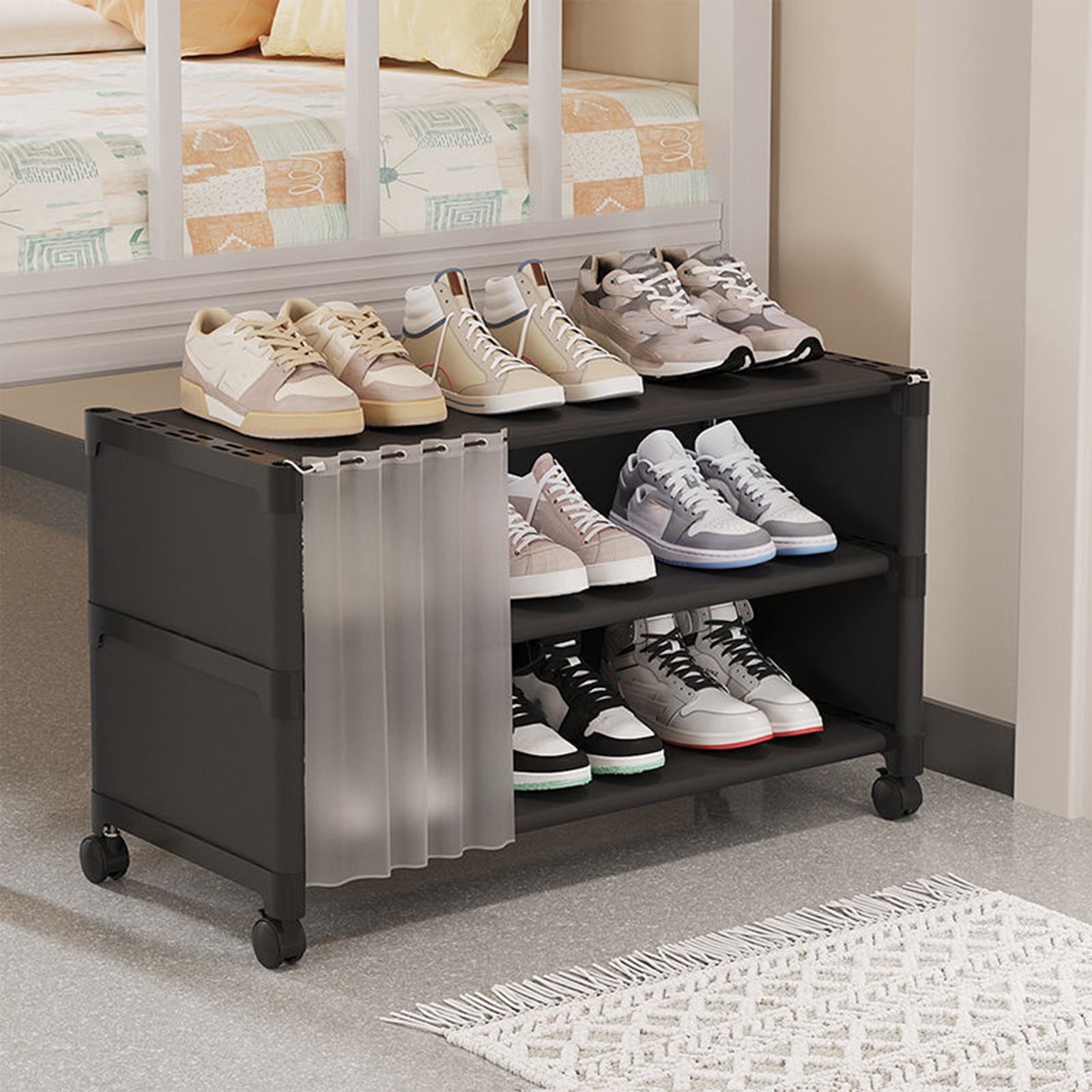 Fmbmuo 3 Tier Rolling Shoe Rack - Mobile Shoe Cabinet with Wheels and ...