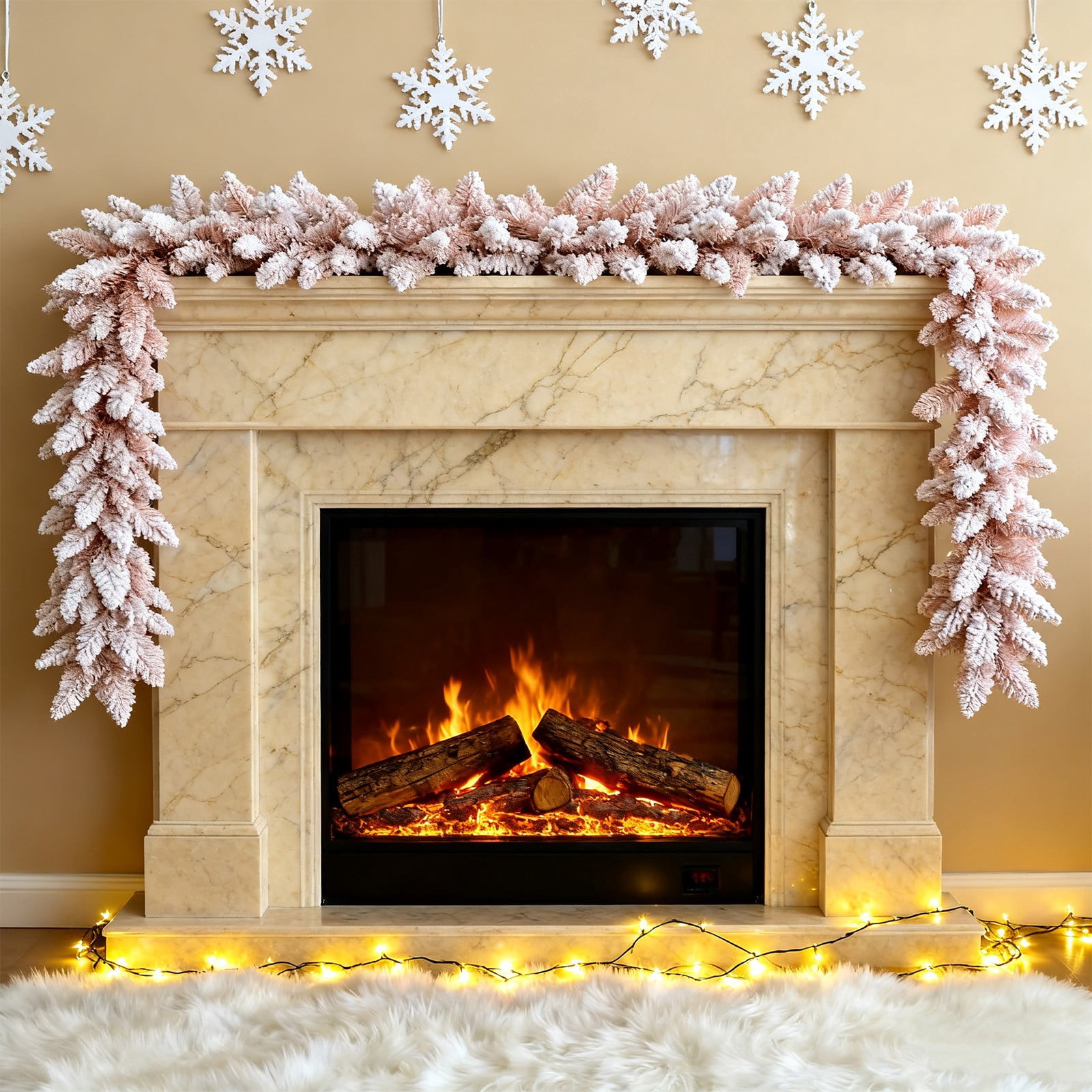 Fmbmuo 8.9 FT Snowflake Vines Garland - Flocked Christmas Garland ...
