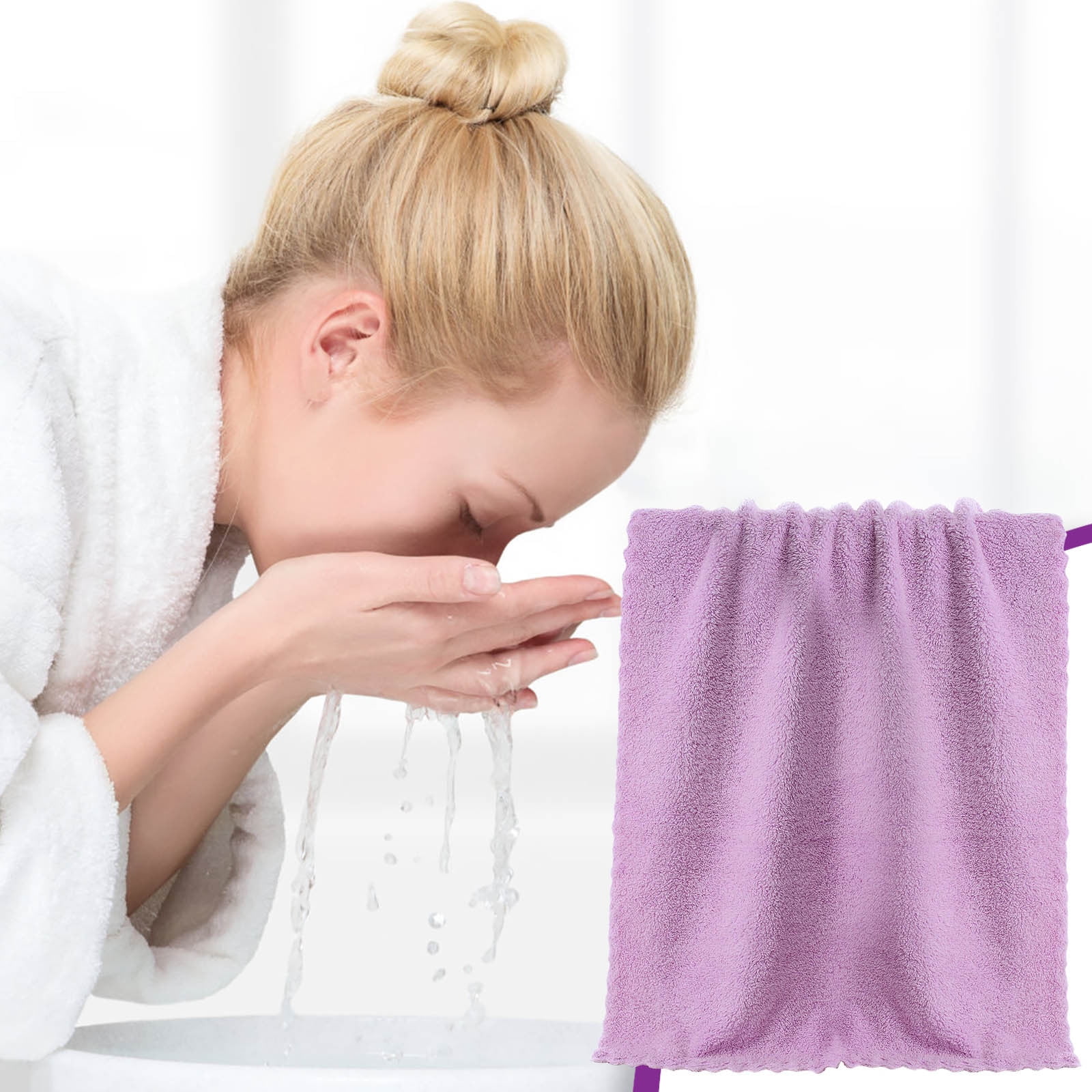 Fmbmuo Bath Towels Absorbent Cotton Solid Color Purple Washcloths, 12 x ...