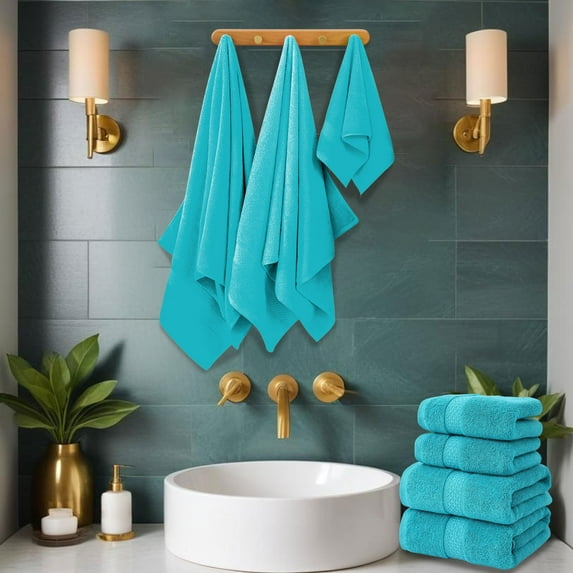 Fmbmuo Blue Bath Towel Sets Soft Cotton Solid Color Washcloths, 13 x 30 ...