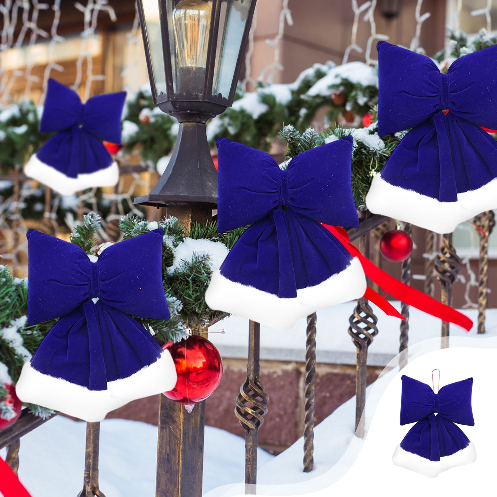 Fmbmuo Blue Christmas Bows Decorations - Fringed Velvet Home Decor for ...