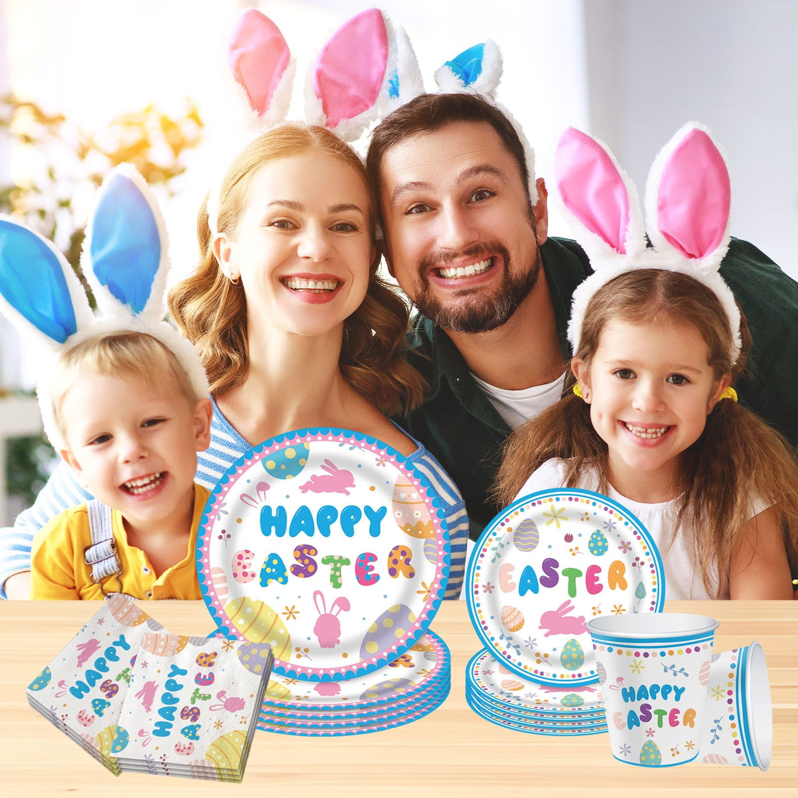 Fmbmuo Bunny Printed Easter 64 Pcs Paper Plates Tissue Cups Decorations ...