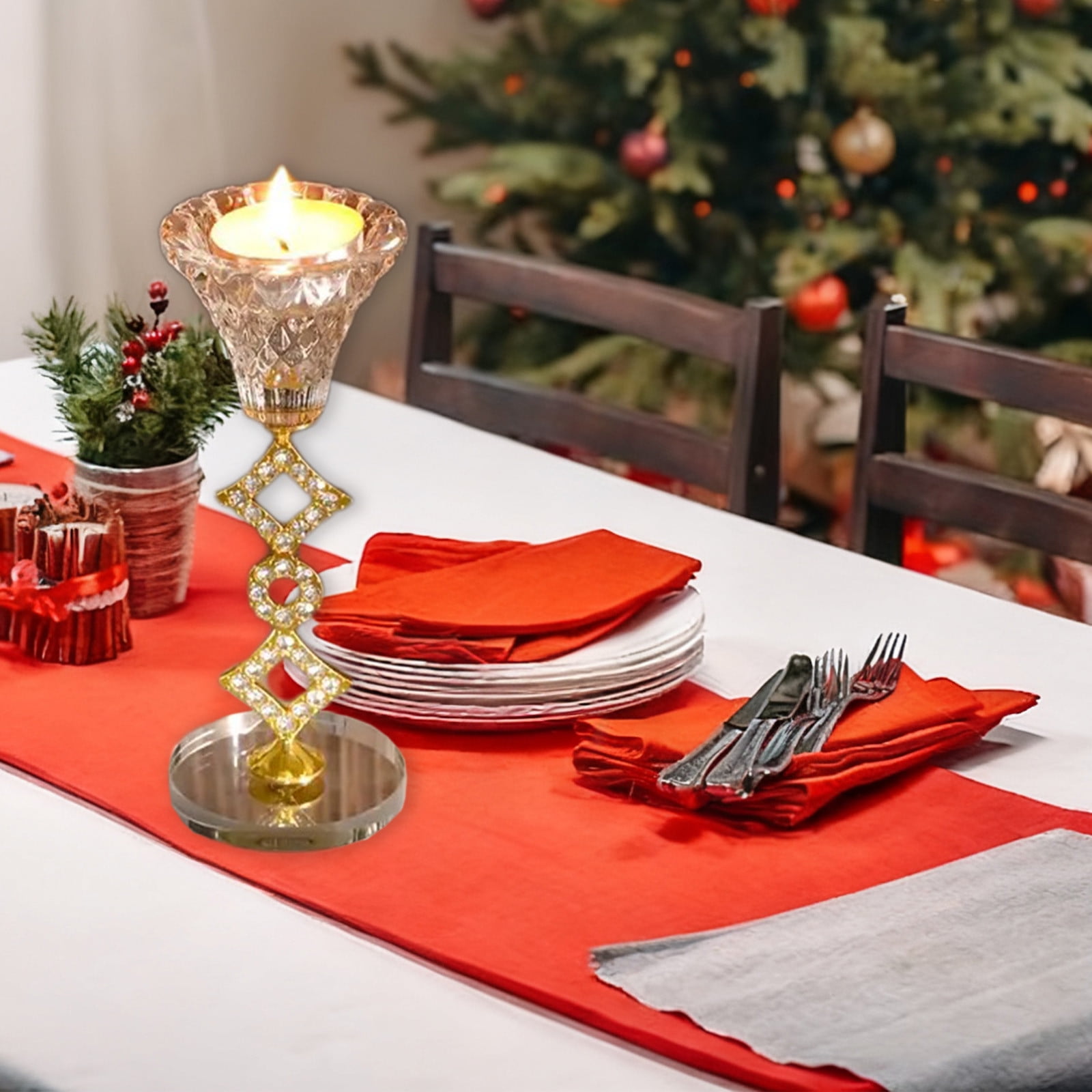 Fmbmuo Christmas Flower Candle Holders Crystal Glass Centerpiece for ...