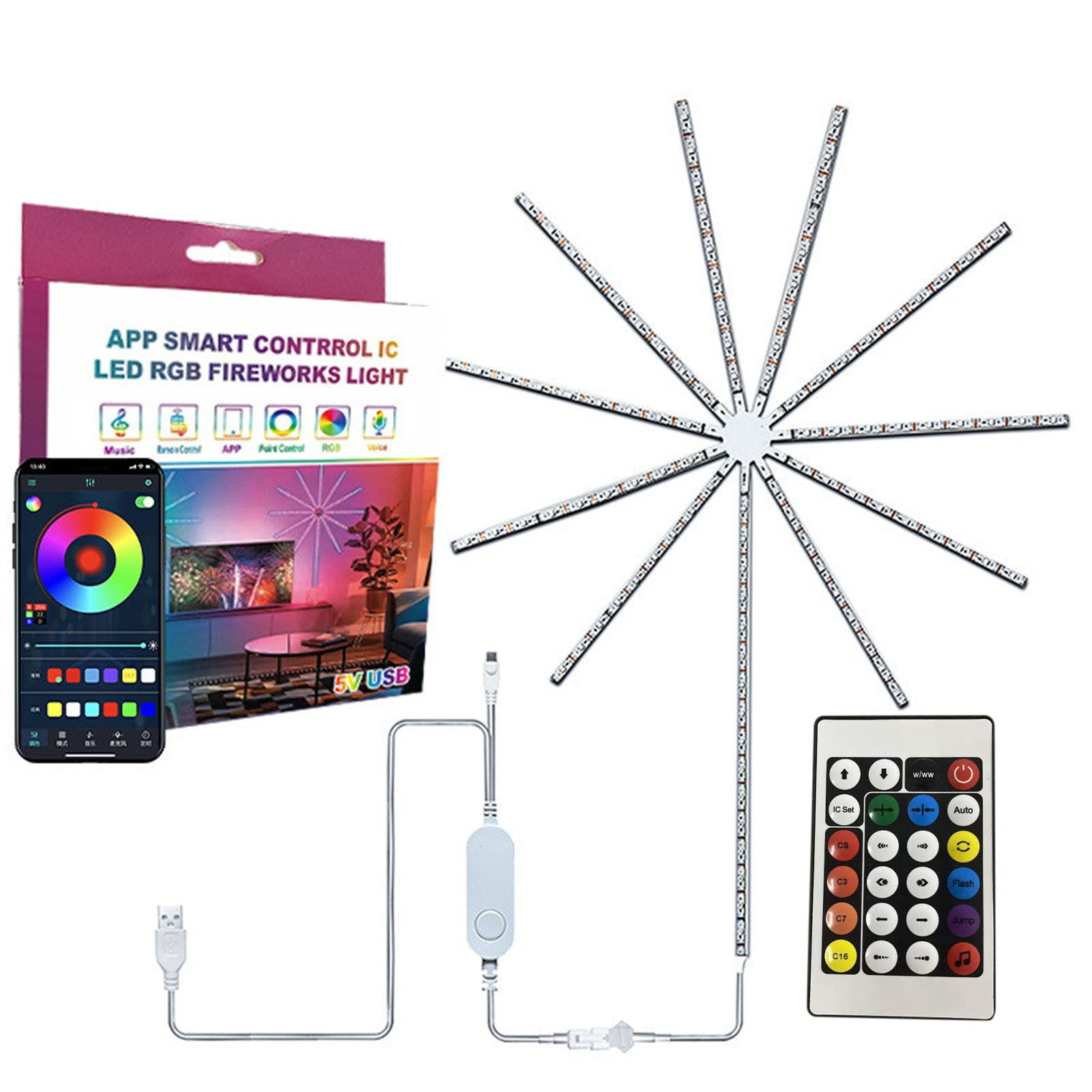 Fmbmuo Color Changing Led Christmas Lights Multicolor Fireworks Lights ...