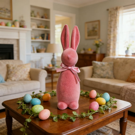 Fmbmuo Easter Decorations Flocked Bunny with Bow,Themed Easter ...
