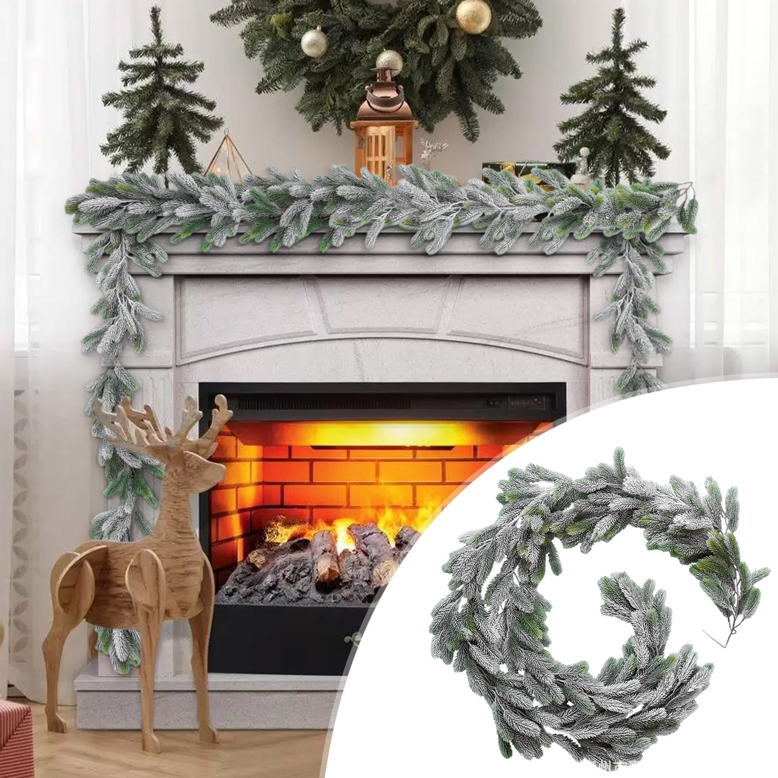 Fmbmuo Flocked Christmas Garland PVC 70.8 in With Cedar Needles for ...