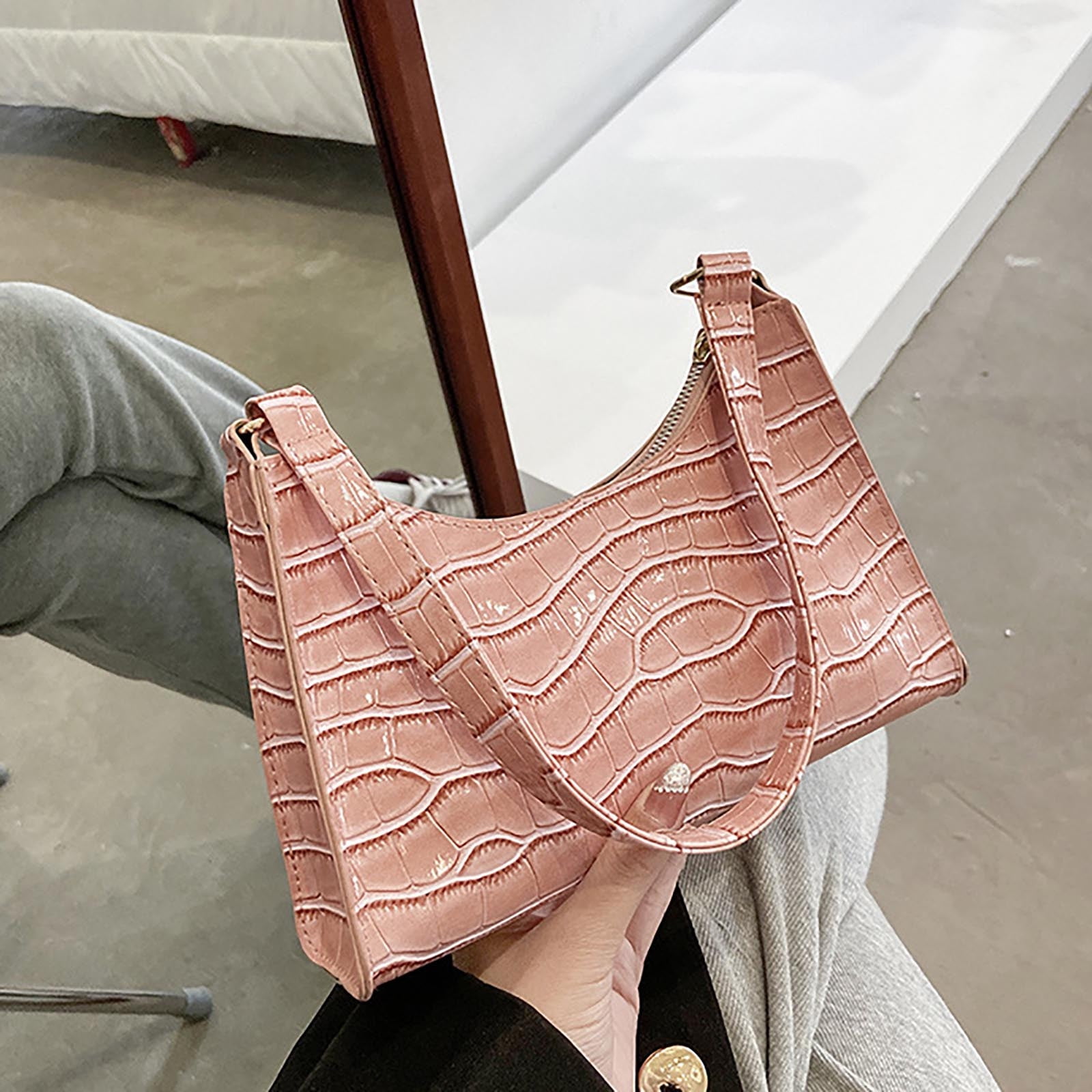 Fmbmuo French Textured Stone Underarm Bag - Elegant Pebble PU Material ...