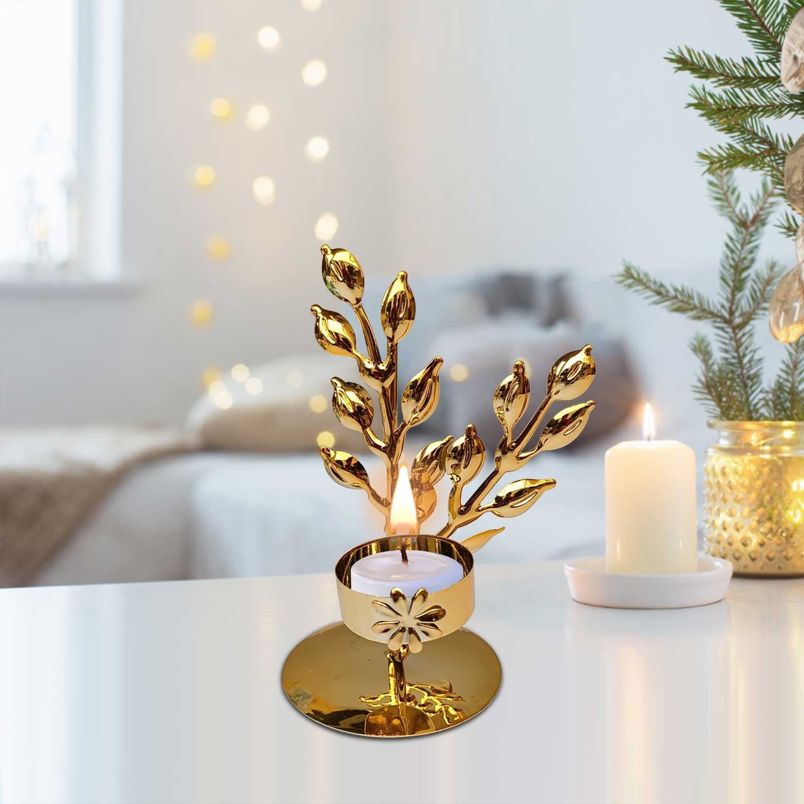 Fmbmuo Gold Pillar Candle Holder Iron 5.31 Inch Romantic Table ...