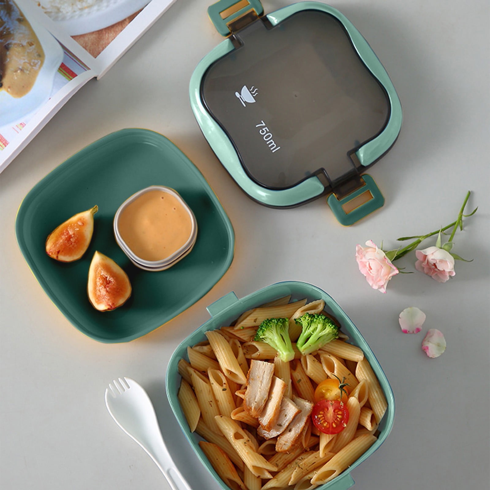 Fmbmuo Green Lunch Box Stackable Plastic Reusable Bento Box, Airtight ...
