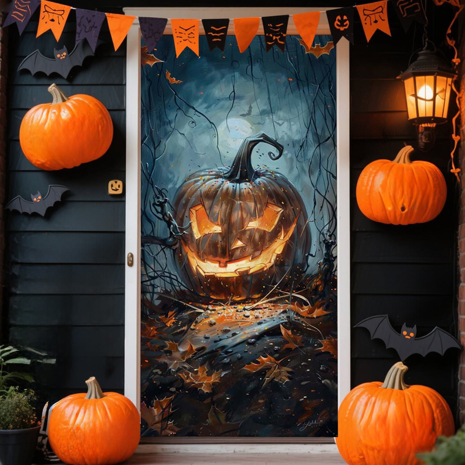 Fmbmuo Halloween Door Cover,Halloween Door Decorations Reusable Fabric ...