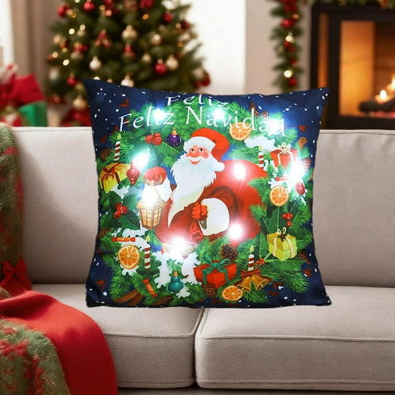 Fmbmuo LED Flashing Christmas Throw Pillow Covers Santa Claus Green ...
