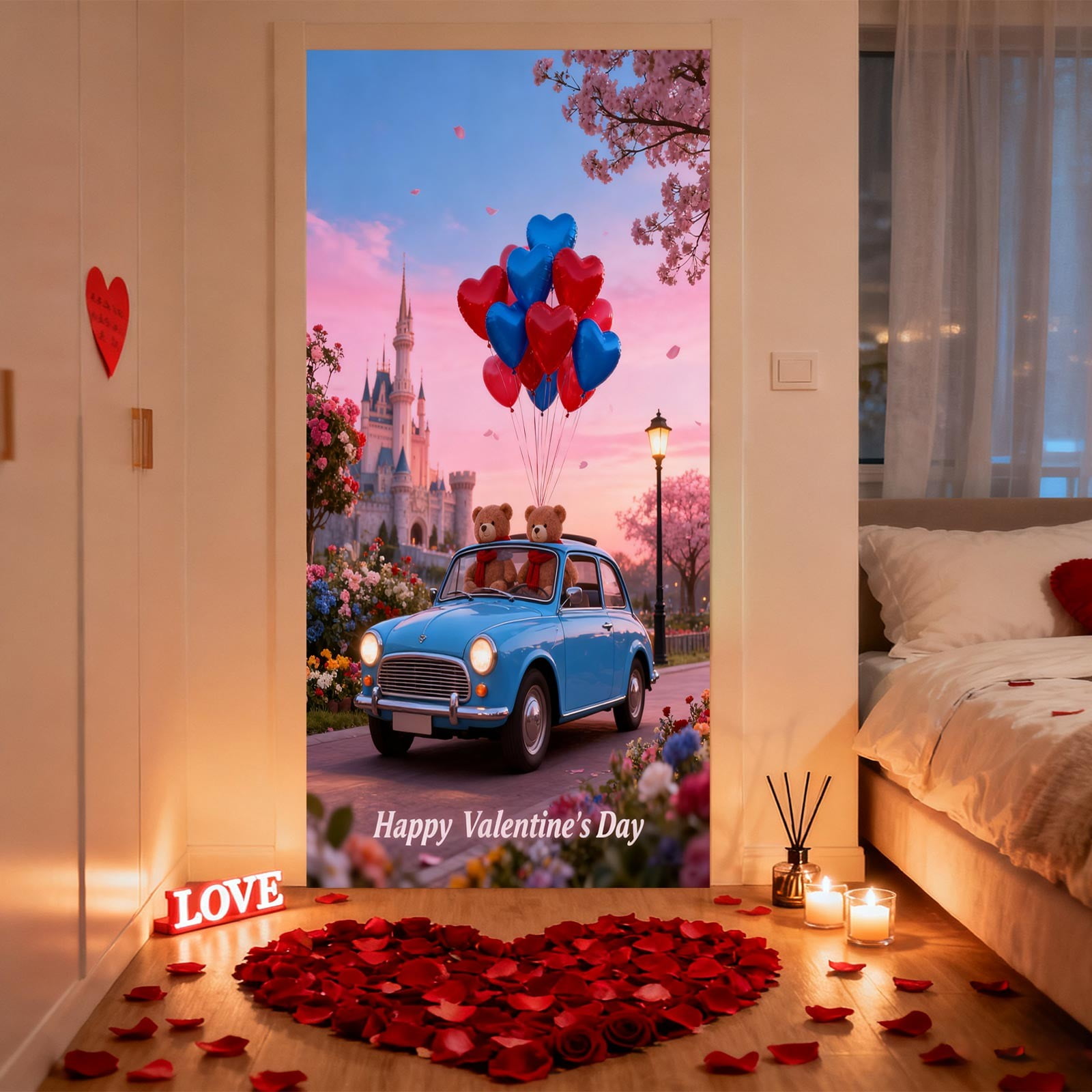 Fmbmuo Machine Washable Door Covers Decorative Hearts Printed Blue ...