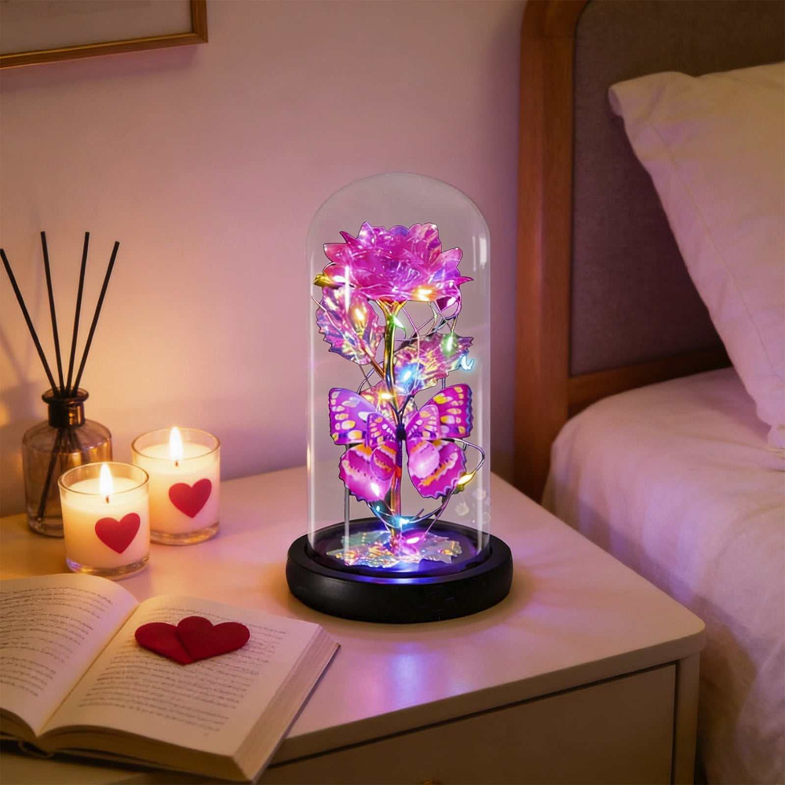 Fmbmuo Mood Light Energy Efficient Rose and Butterfly Pink Valentine's ...