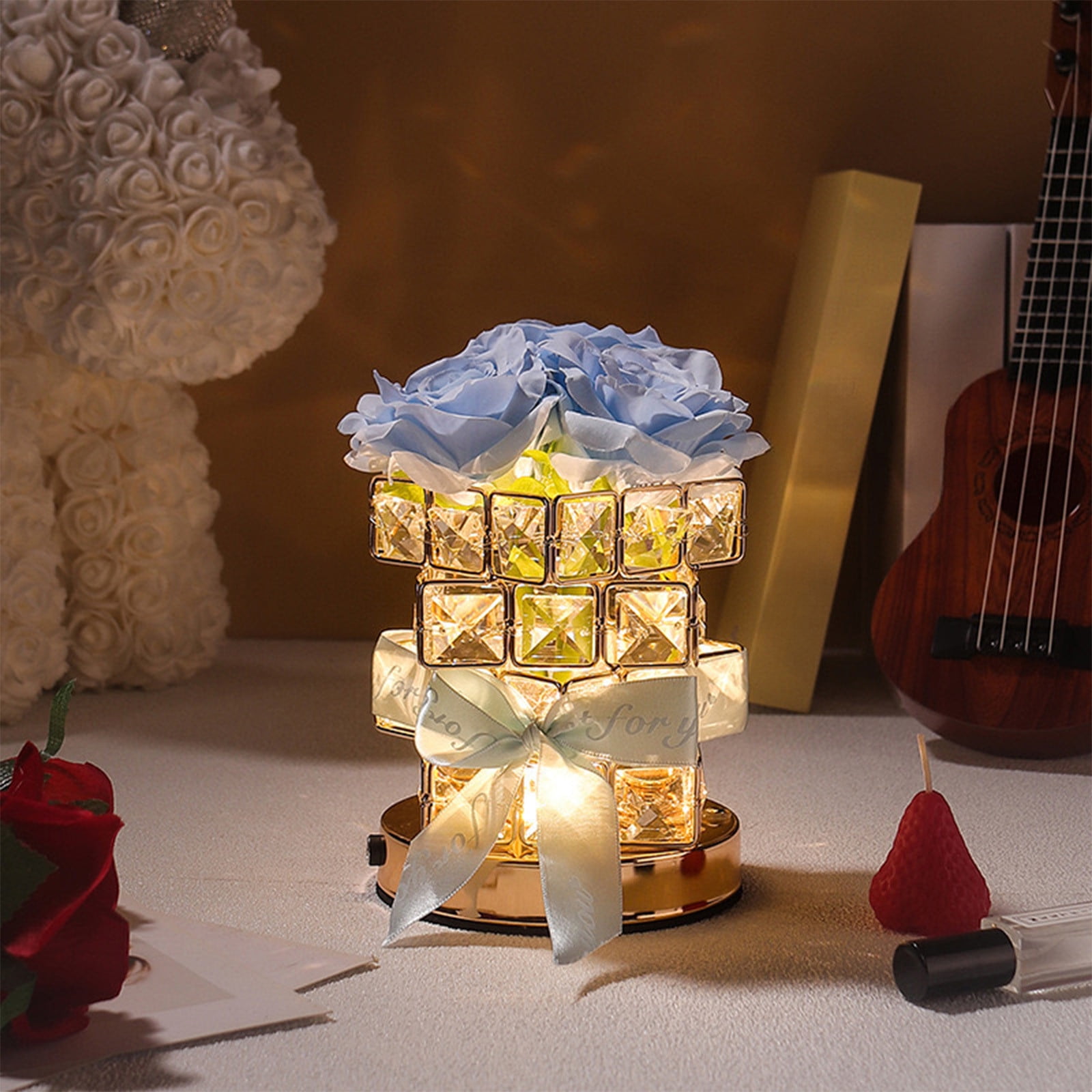 Fmbmuo Night Light USB Powered Rose Shaped Blue Valentine's Decorative ...