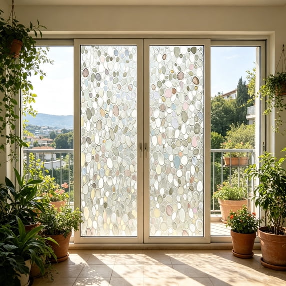 Fmbmuo Pebble Window Film Decorative Cling Sun Blocking Frosted Glass ...