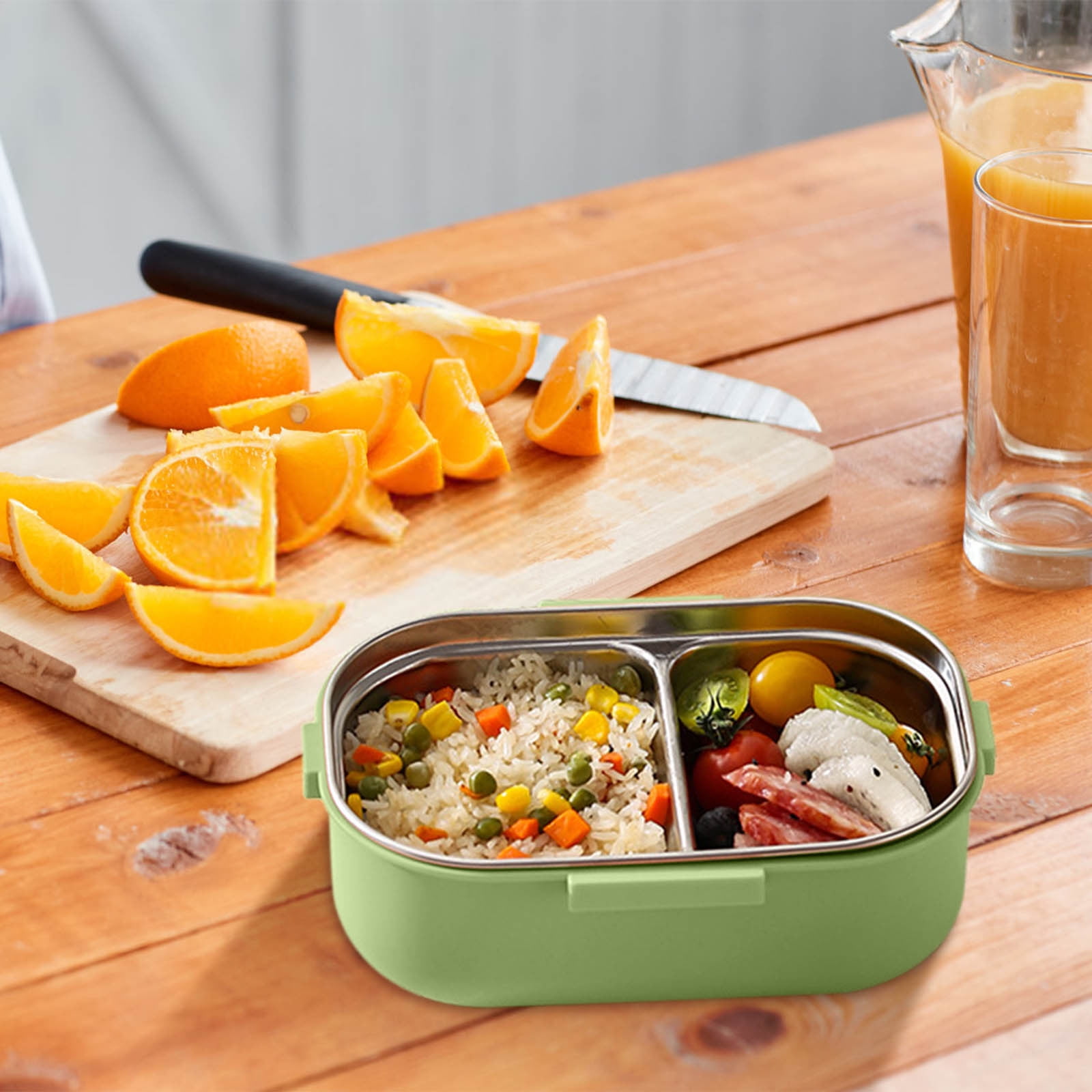 Fmbmuo Plastic Heated Lunch Box Portable Reusable Green Bento Box, 2 ...