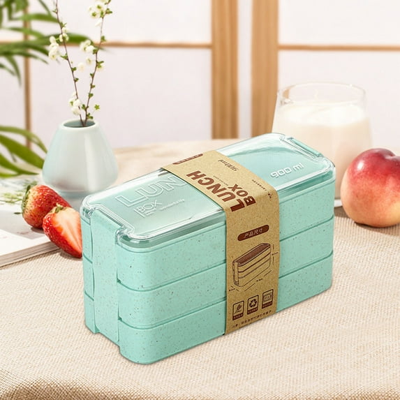 Fmbmuo Plastic Lunch Box Green Reusable Stackable Bento Box, 3-Tier ...