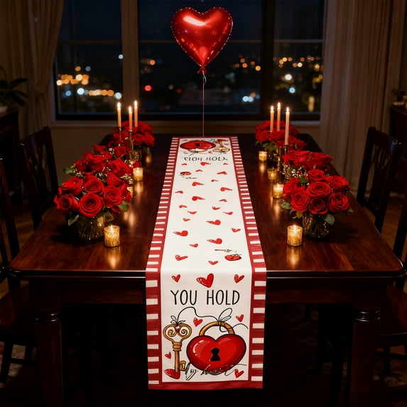 Fmbmuo Red Table Flag Waterproof 70*12 Inch Valentines's Day Heart ...