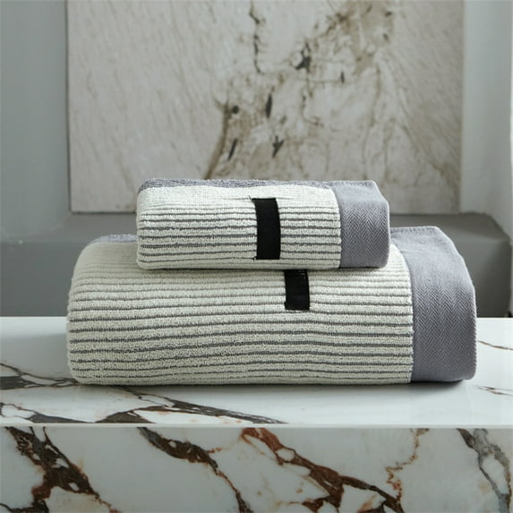 Fmbmuo Soft Bath Towel Sets Cotton Vertical Stripe Gray Washcloths ...
