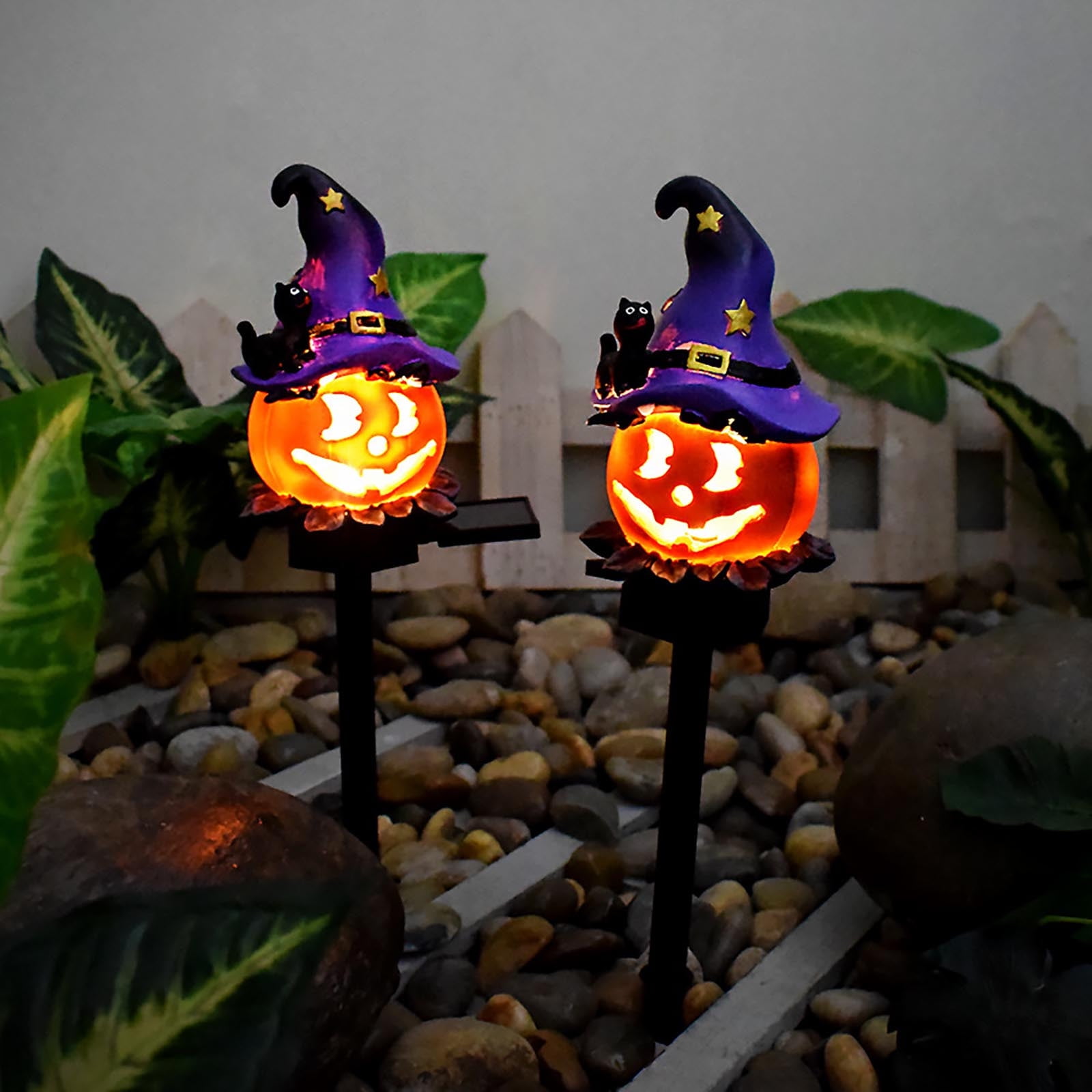 Fmbmuo Solar-Powered Pumpkin & Ghost Stake Lights - Weatherproof Resin ...
