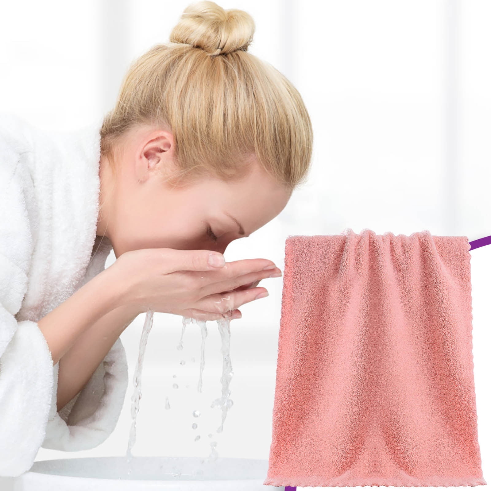 Fmbmuo Solid Color Bath Towels Cotton Absorbent Pink Washcloths, Thick ...