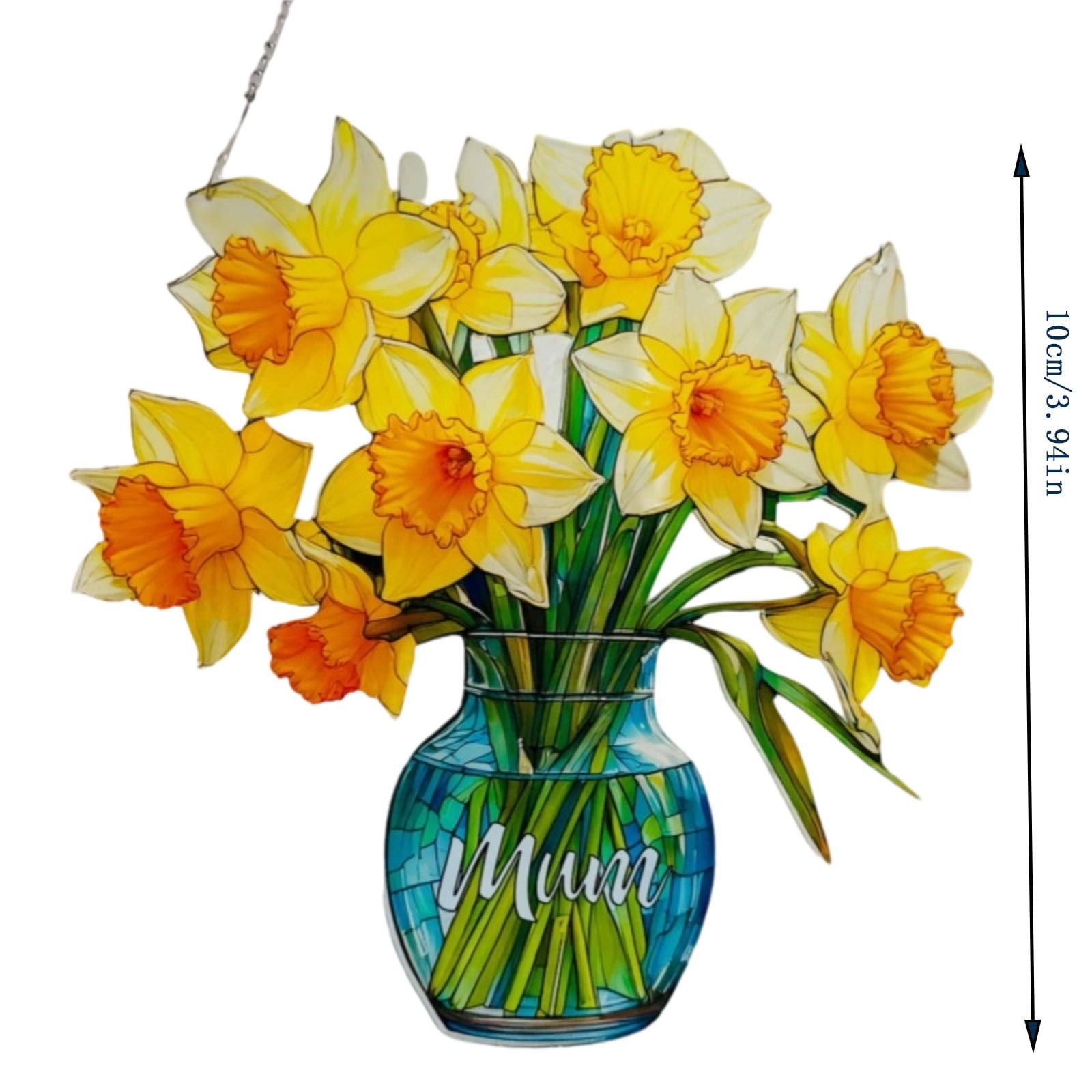 Fmbmuo Stained Glass Daffodil Suncatcher with Vase,Hanging Flower Ornament for Window,Home Decor ...