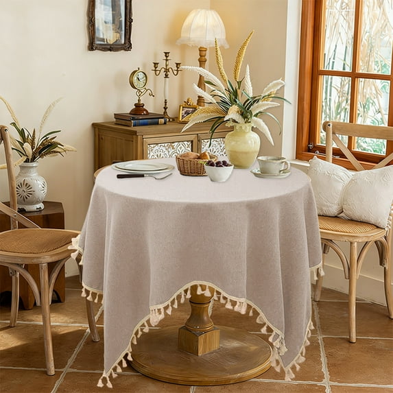 Fmbmuo with Tassels Round Tablecloth 36 Inch Waterproof Beige Table ...