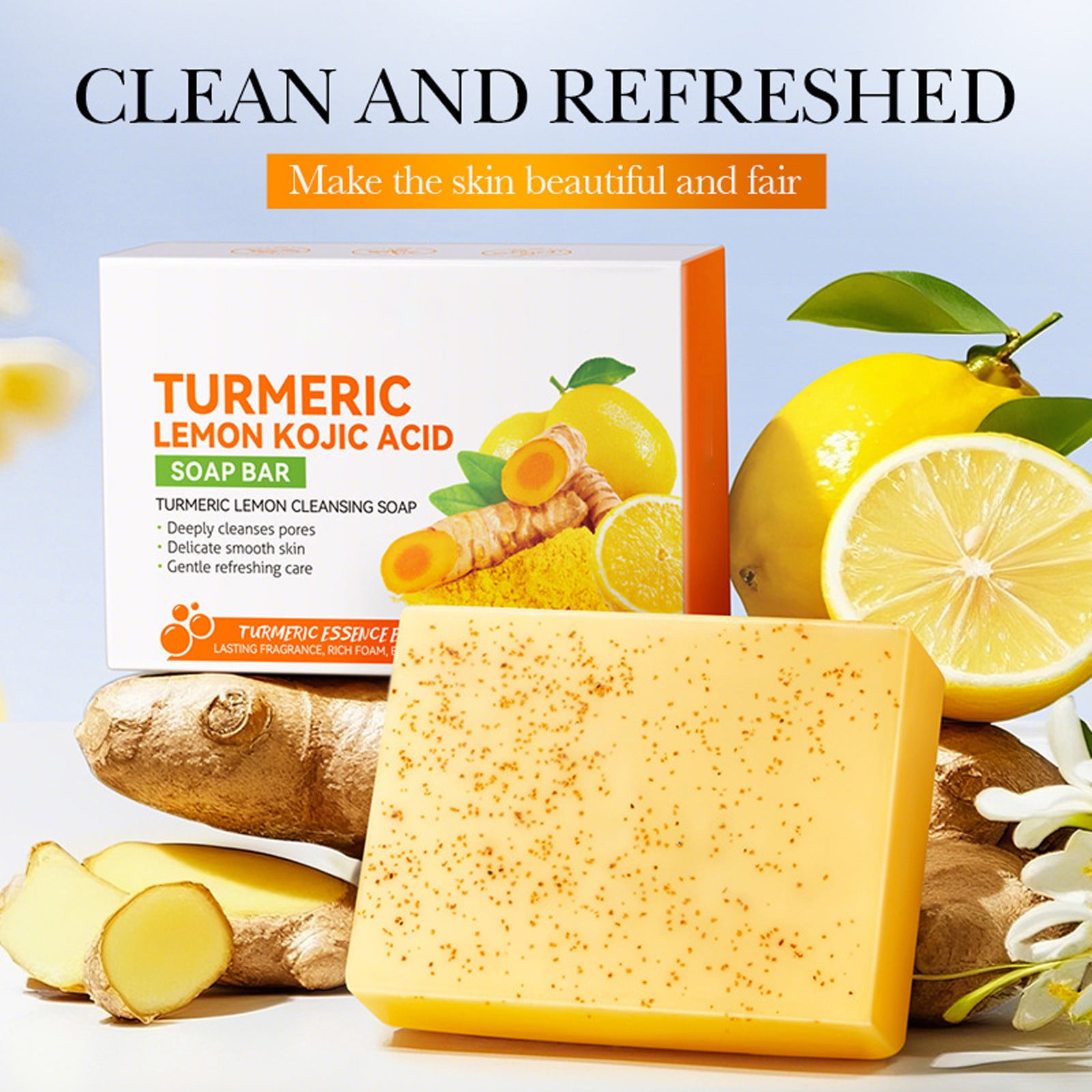 Fmbmuo Turmeric Soap with Kojic & Lemon – 100g, Ginger Particles Soap ...