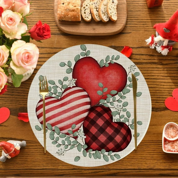 Fmbmuo Valentines Day Decorations Placemats Set,Heart Shaped Round ...