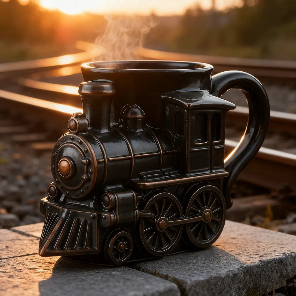 Fmbmuo Vintage Locomotive Coffee Mug,Handmade Train Theme Cups,Detailed ...