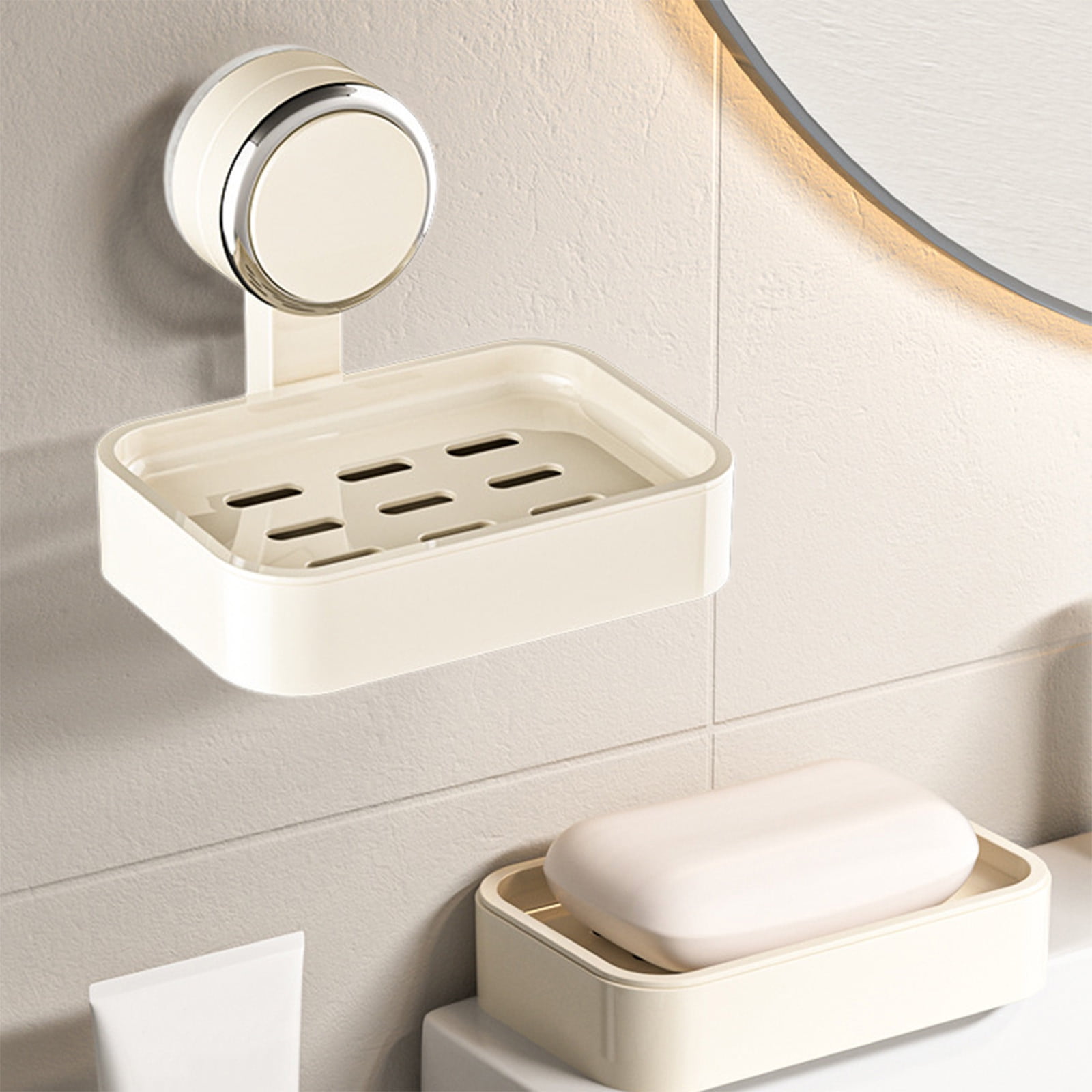 Fmbmuo Wall Mounted Soap Organizer - Space Saving Soap Organizer (5.3x4.7x4.2 inches,Beige ...