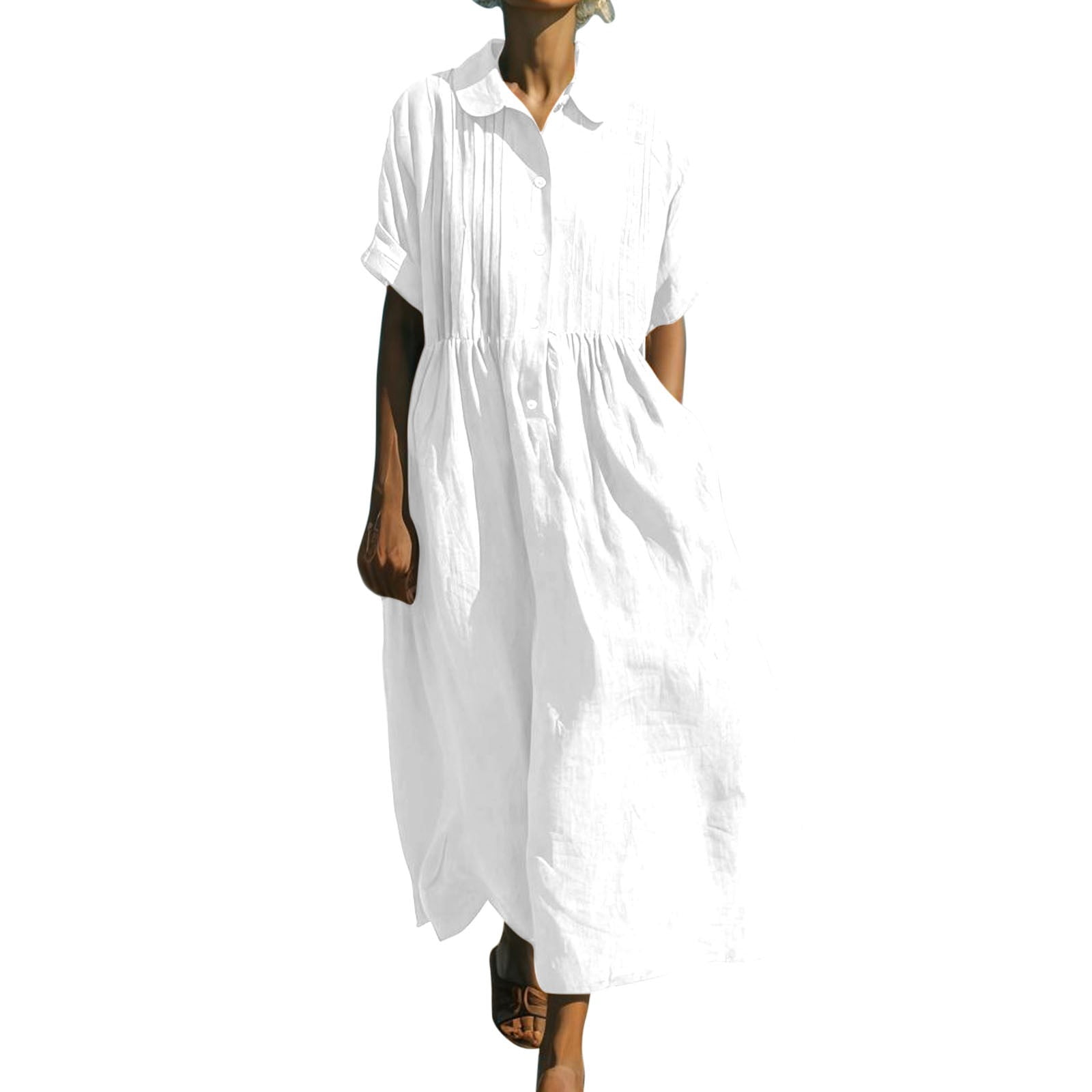 Fmbrln Dress for Women Summer Short Sleeve Button Turndown Collar ...