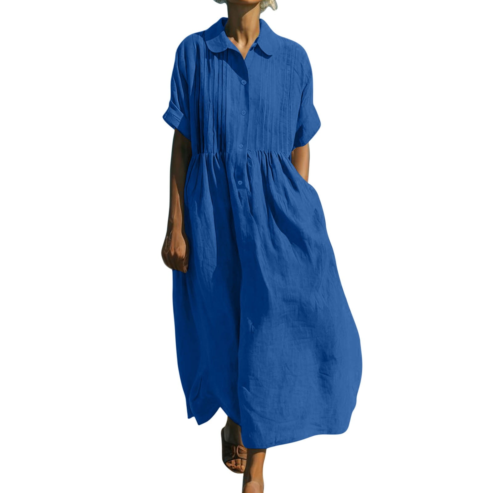 Fmbrln Dress for Women Summer Short Sleeve Button Turndown Collar ...