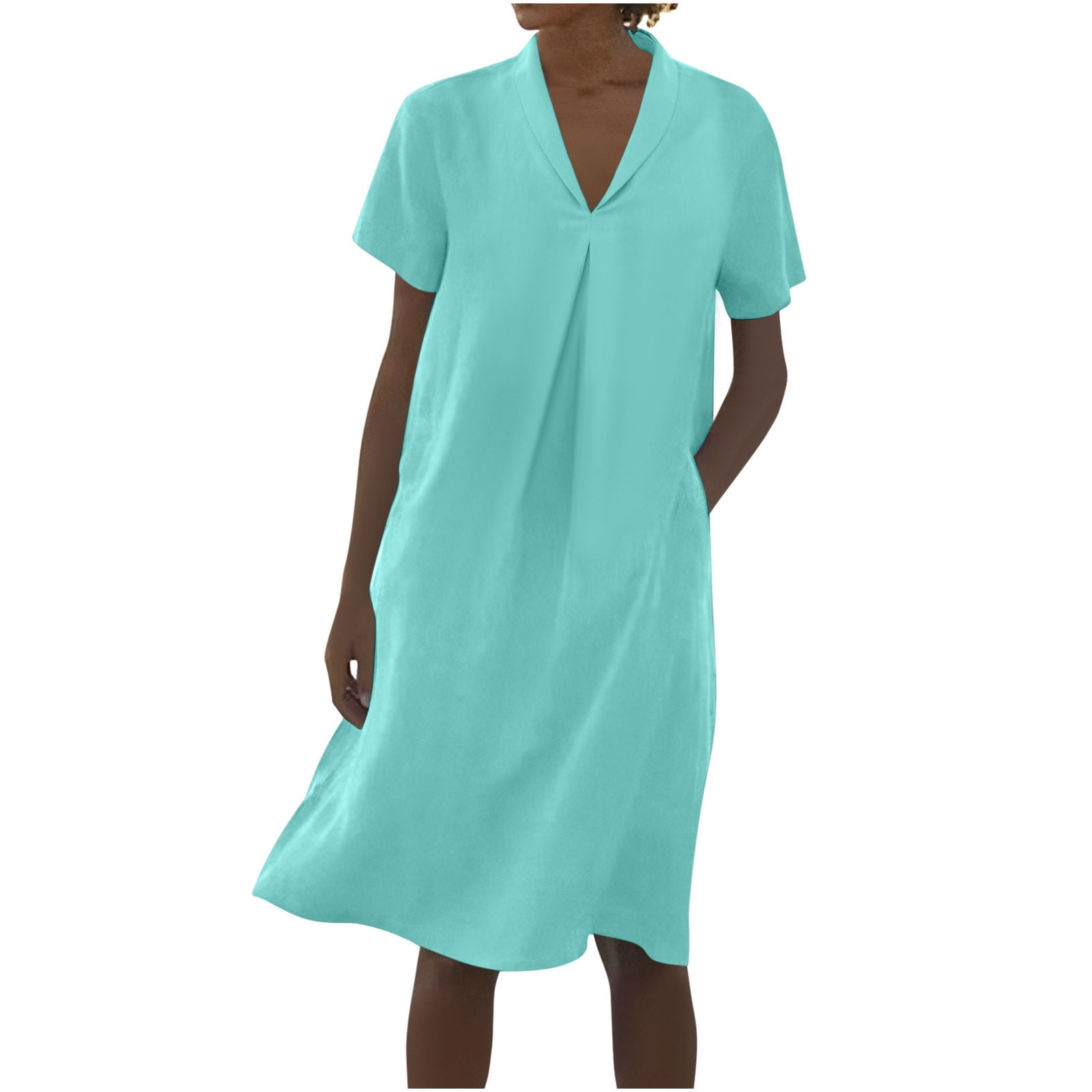 Fmbrln Dress for Women Summer Short Sleeve V Neck Midi Dress Casual ...