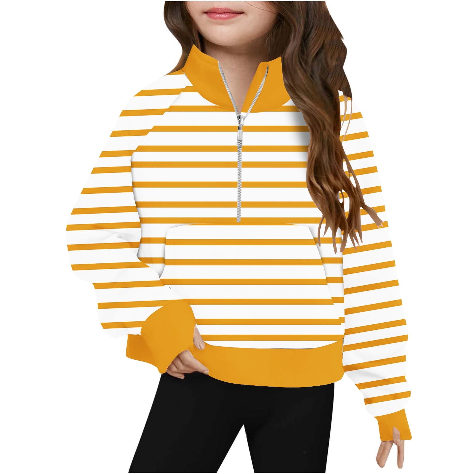 Fmbrln Girls Half Zip Up Fleece Stripe Sweatshirts Casual Long Sleeve ...