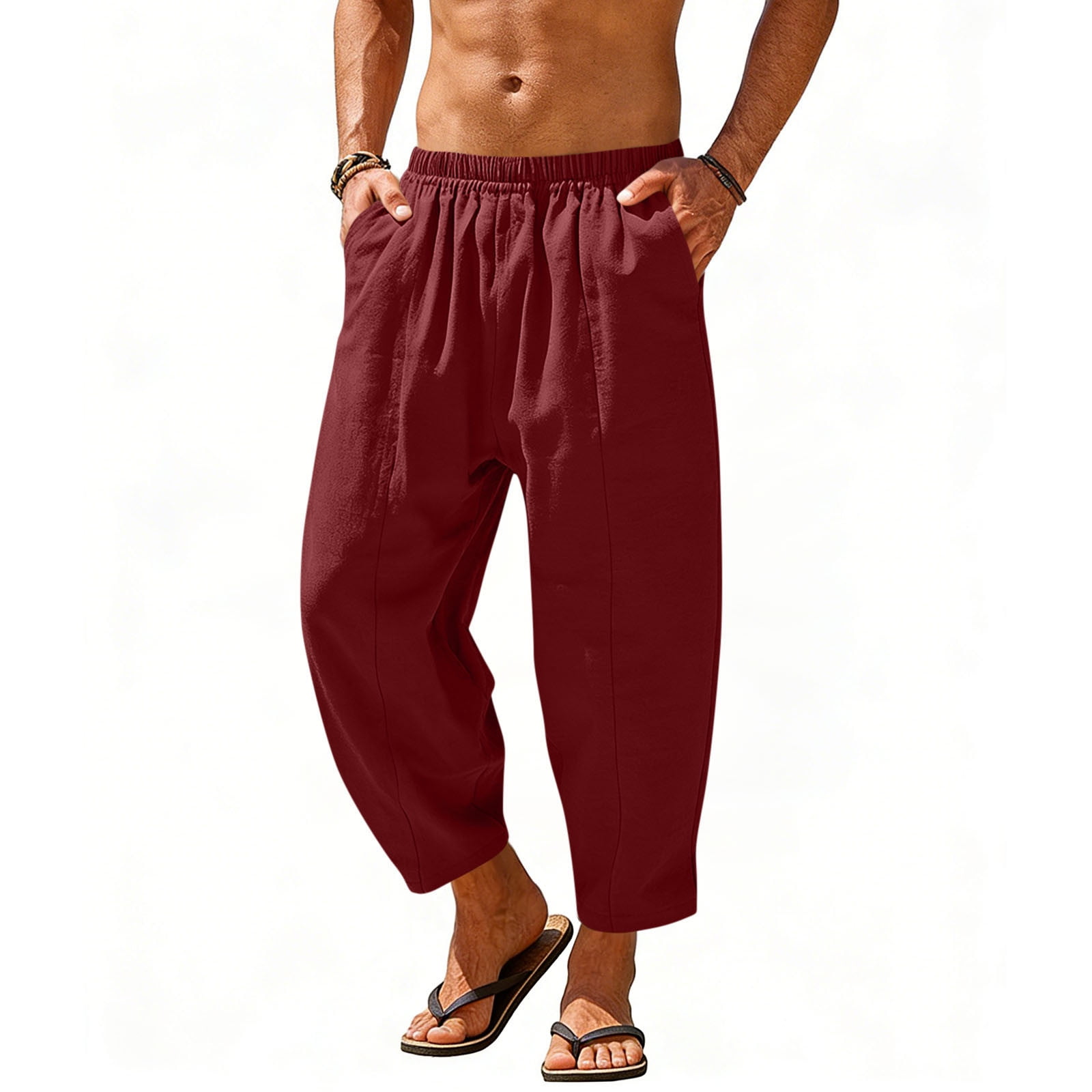 Fmbrln Mens Pants Summer Fashion Elastic Waist Baggy Boho Pants Casual ...