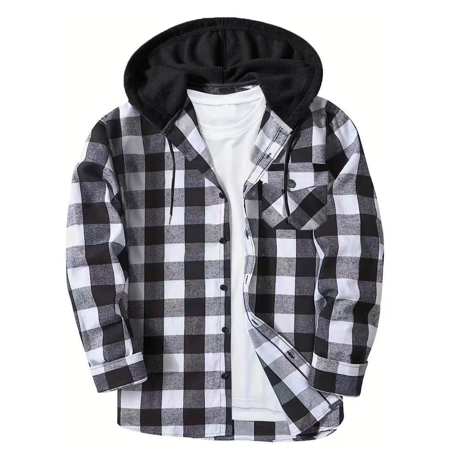 Fmbrln Mens Plaid Jackets Fashion Casual Long Sleeve Full Button ...