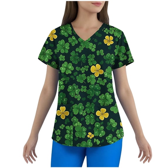 Fmbrln Scrubs for Women Plus Size St. Paclitus Print V Neck Short ...