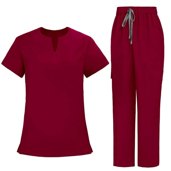 Fmbrln Scrubs for Women Set V Neck Scrubs Tops and Drawstring Elastic ...