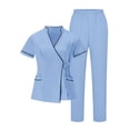 Fmbrln Scrubs for Women Set, Wrap V Neck Tie Buckle Waist Scrubs Tops ...