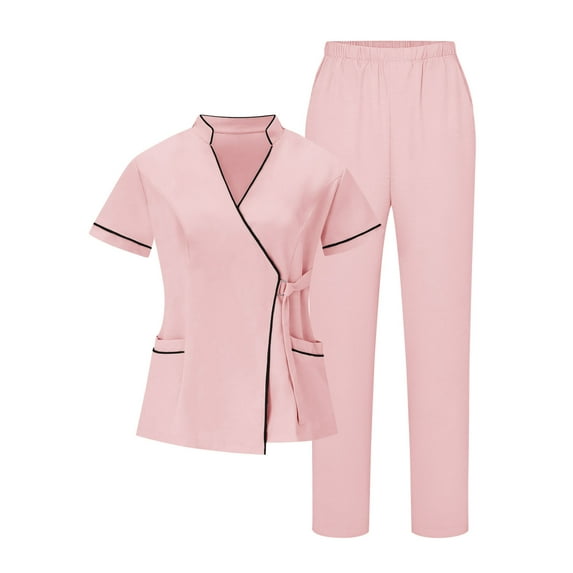 Fmbrln Scrubs for Women Set, Wrap V Neck Tie Buckle Waist Scrubs Tops ...