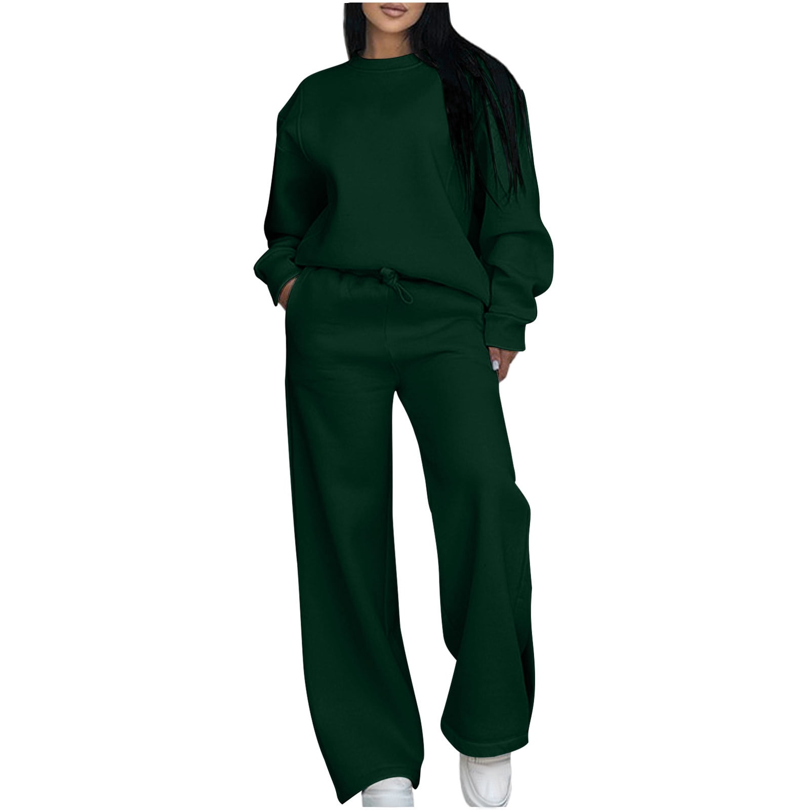 Fmbrln Sweatsuits for Women 2 Piece Outfit Sets Long Sleeve Crew Neck ...