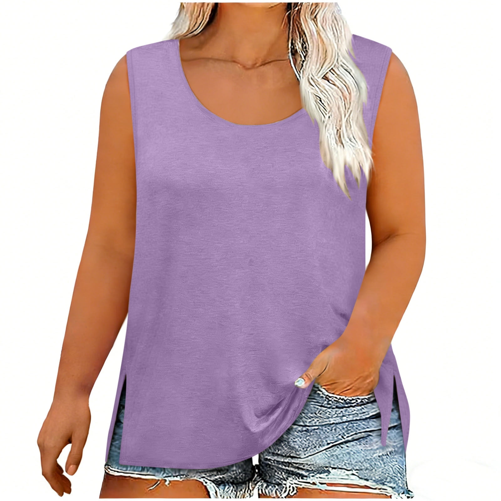 Fmbrln Tank Tops for Women Plus Size Summer Sleeveless Crew Neck ...