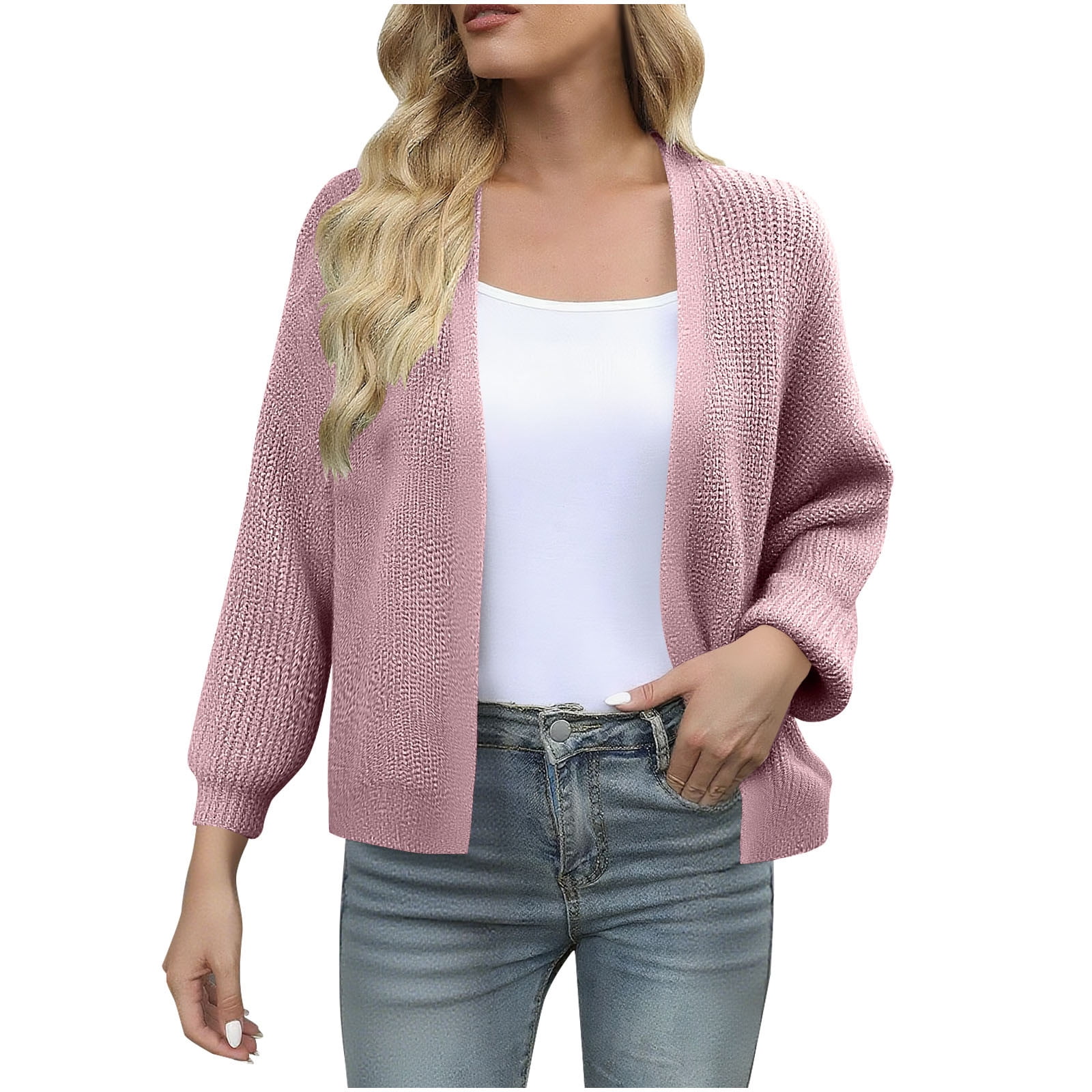 Fmbrln Women Knitted Cardigan Sweaters Long Sleeve Solid Color Open ...