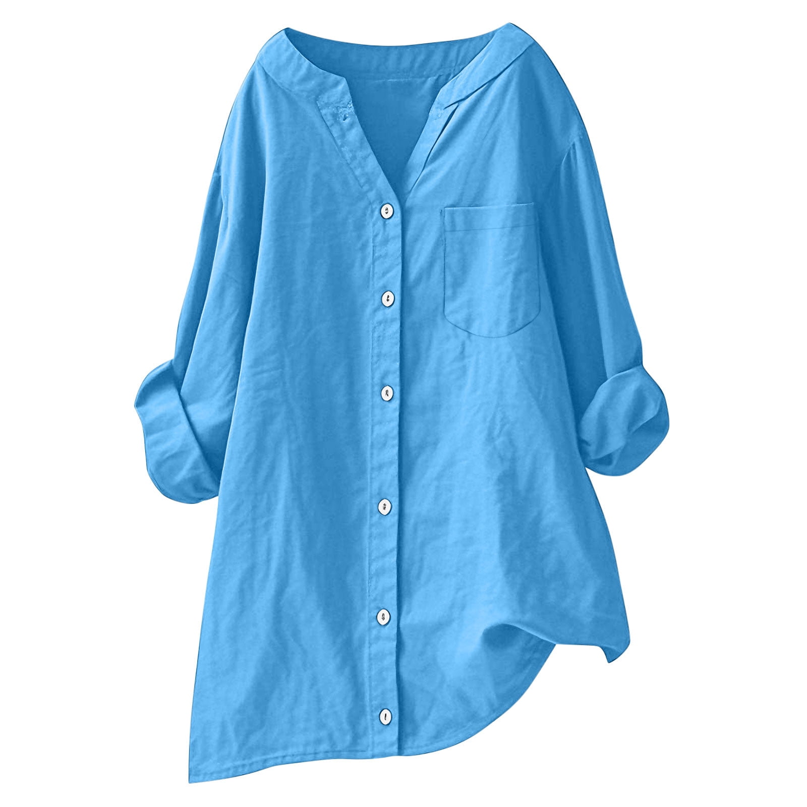 Fmbrln Womens Plus Size Linen Shirts Casual Long Sleeve V Neck Button ...
