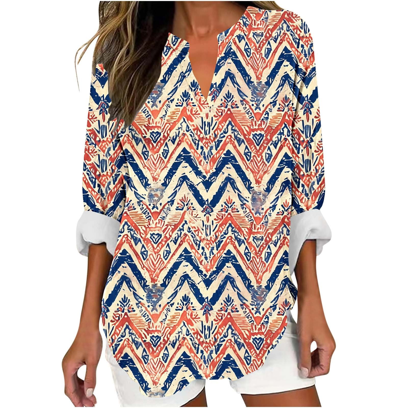 Fmbrln Womens Plus Size Trendy Boho Print Shirts Fall Fashion V Neck ...